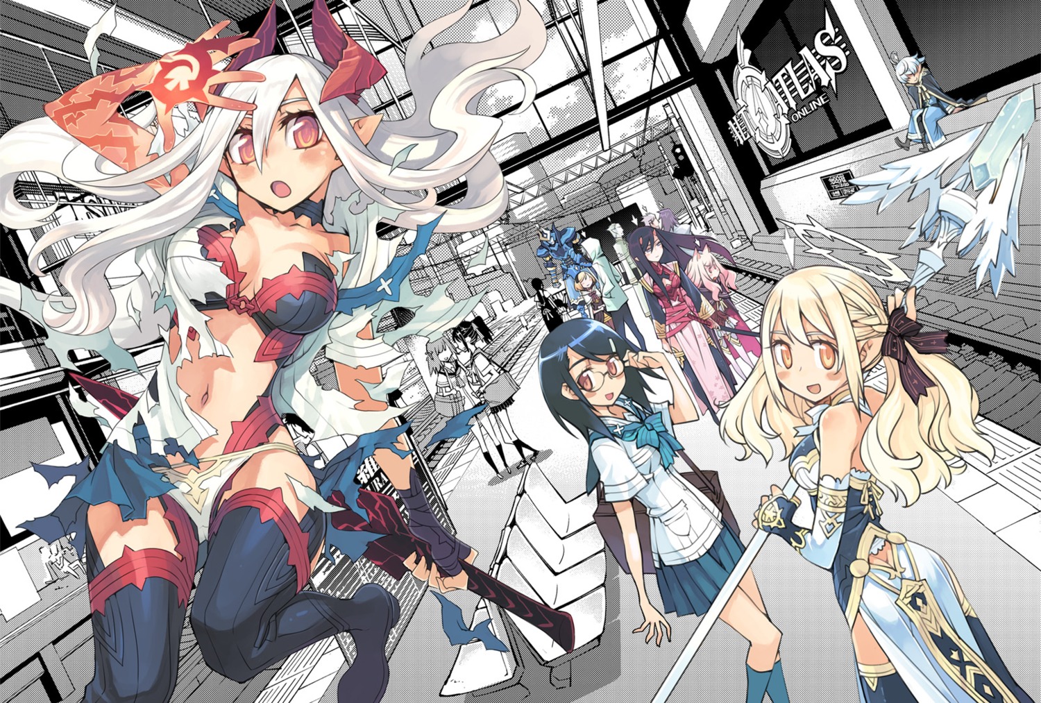 cylcia=code animal ears cleavage horns japanese clothes megane pantsu pointy ears seifuku sword ...